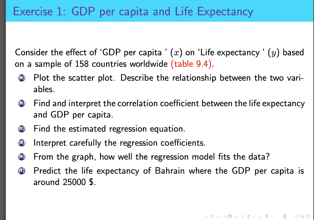 SOLVED: Exercise l: GDP per capita and Life Expectancy Consider the ...