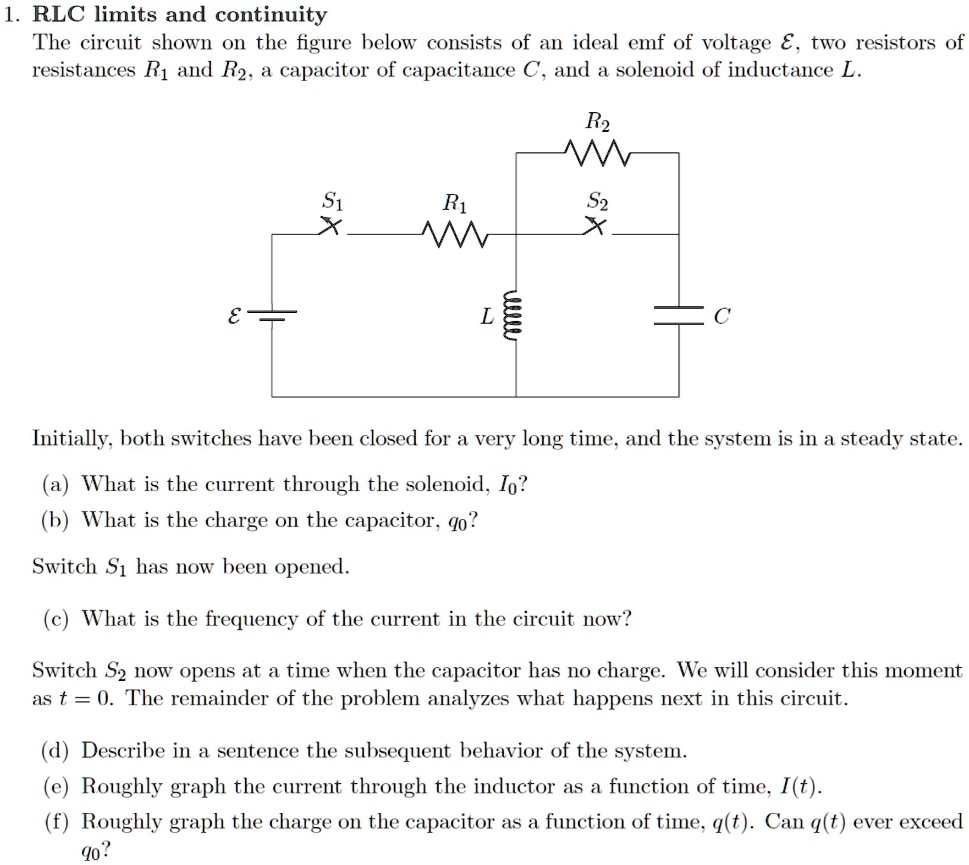 SOLVED: RLC limits and continuity The circuit shown in the figure below ...