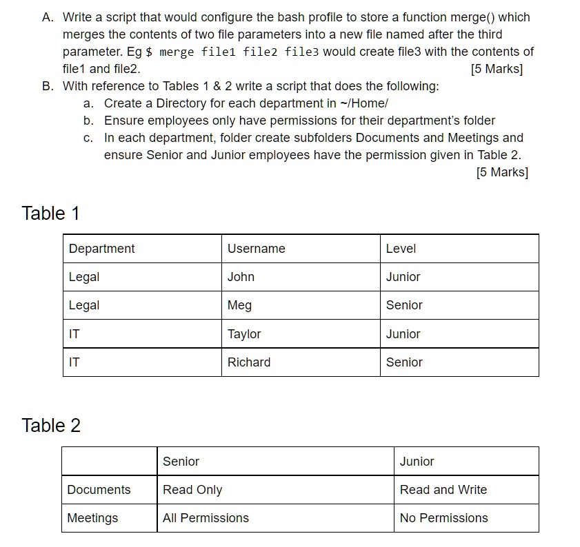 Solved Write A Script That Would Configure The Bash Profile To Store A Function Merge Which
