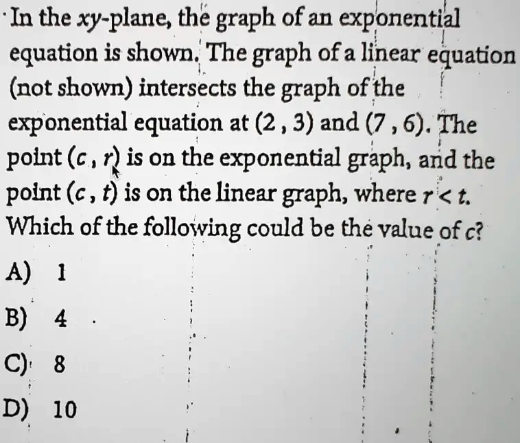 in the xy plane the graph of an exponential equation is shown the graph ...
