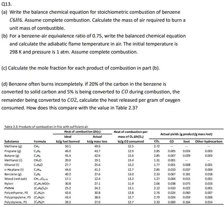 q13 a write the balance chemical eguation for stoichiometric combustion ...