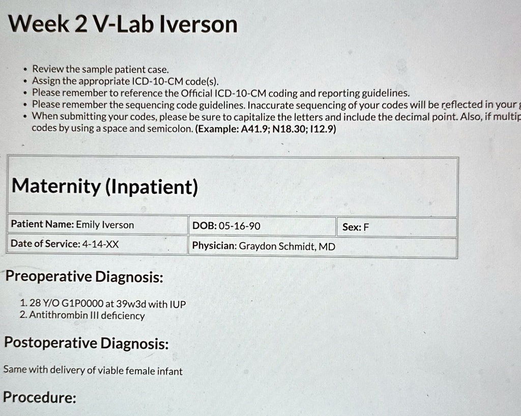 week 2 v lab iverson review the sample patient case assign the ...