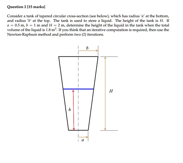 question 15 marks consider tank of tapered circular cross section see ...
