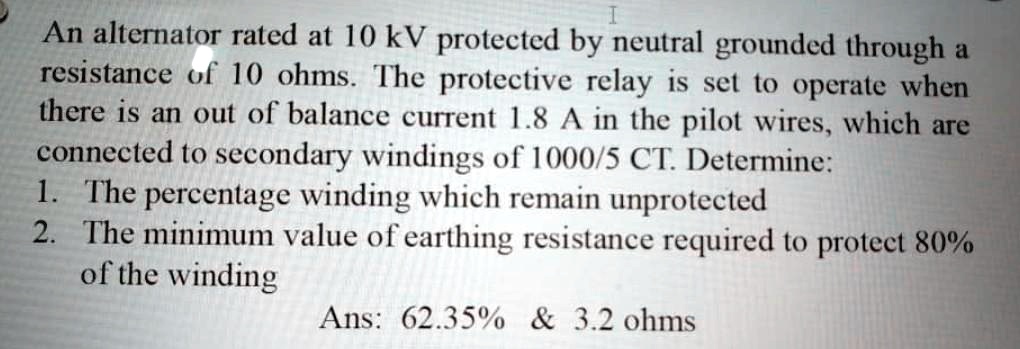 An alternator rated at 10 kV protected by neutral grounded through a ...