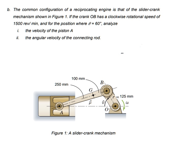 SOLVED: The common configuration of a reciprocating engine is that of the slider-crank mechanism ...