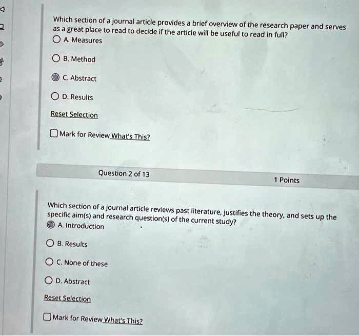 Which section of a journal article provides a brief overview of the ...