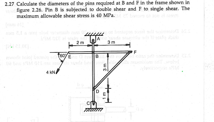 2.27 Calculate the diameters of the pins required at B and F in the ...