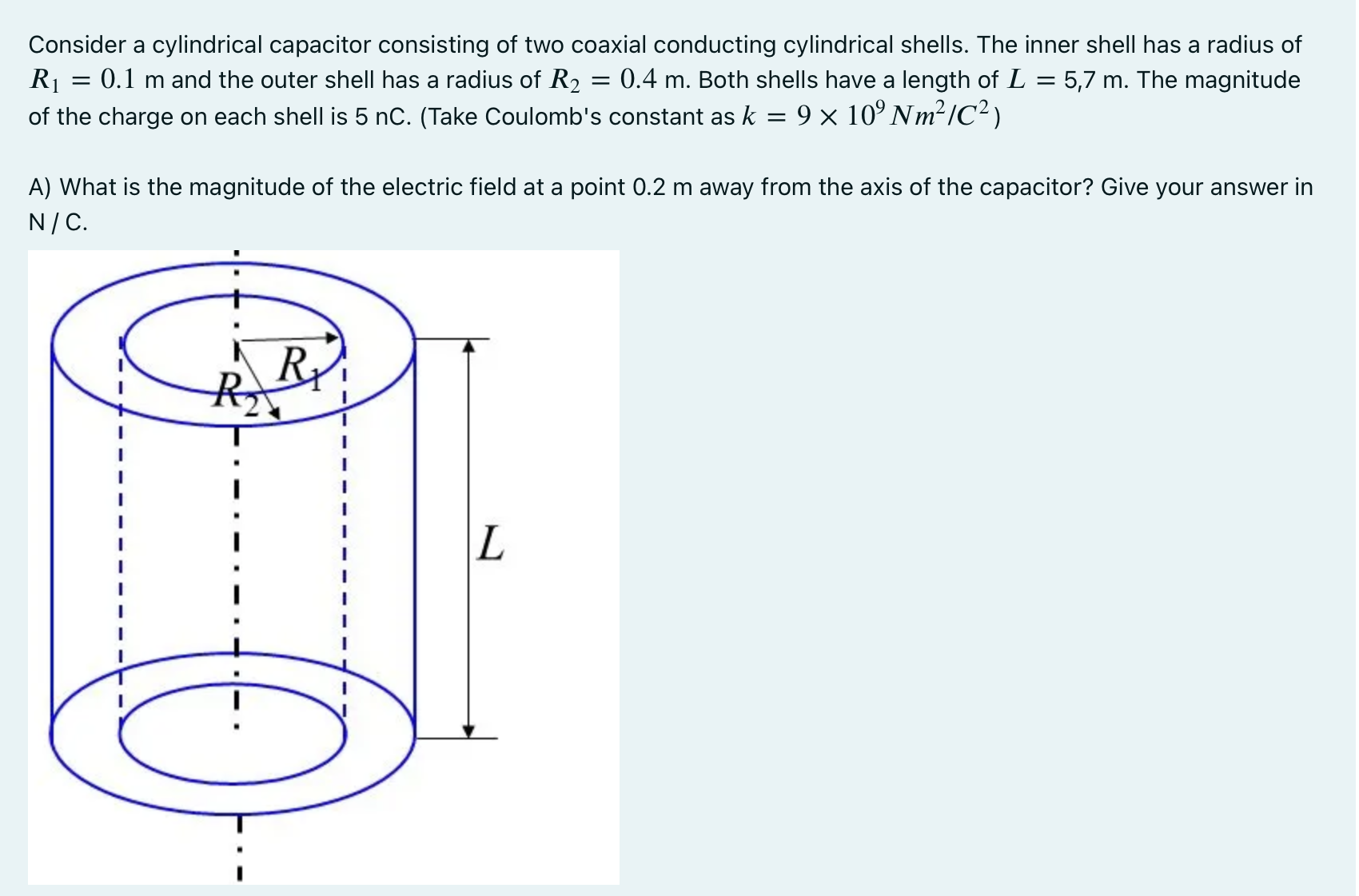 SOLVED: Consider a cylindrical capacitor consisting of two coaxial ...