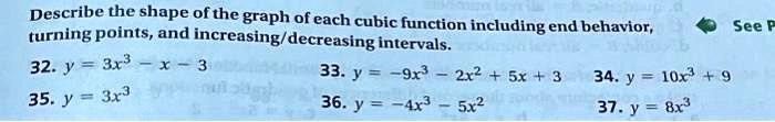 Describe the shape of the graph of each cubic function including end ...