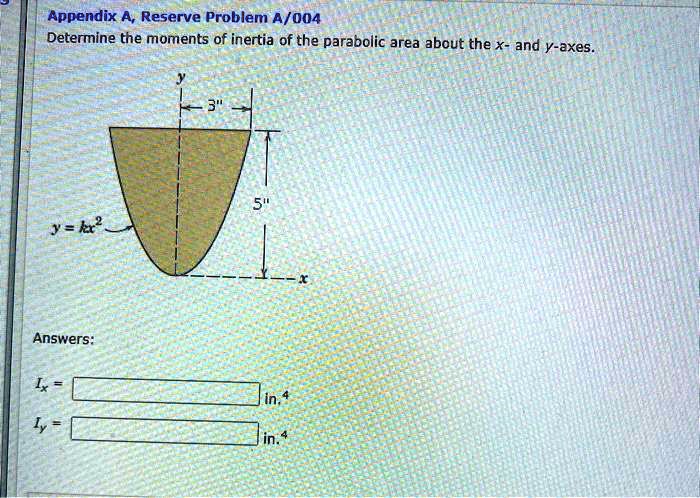 SOLVED: Appendix A, Reserve Problem A/004: Determine the moments of inertia of the parabolic ...