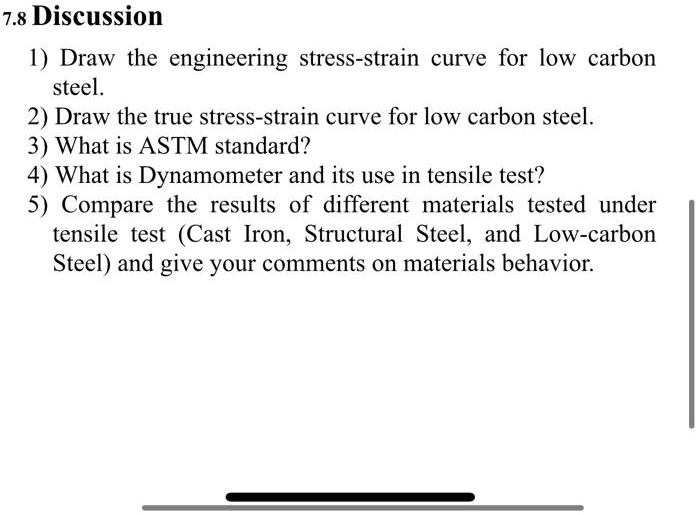 SOLVED: 7.8 Discussion 1) Draw the engineering stress-strain curve for ...