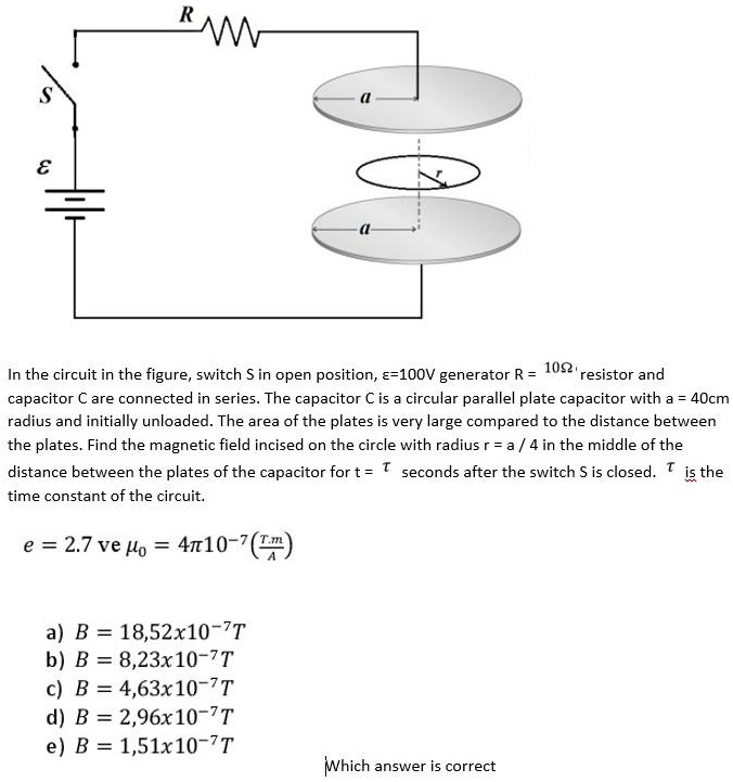SOLVED: In the circuit in the figure switch in open position, €=1OOV generator R = 10S ...
