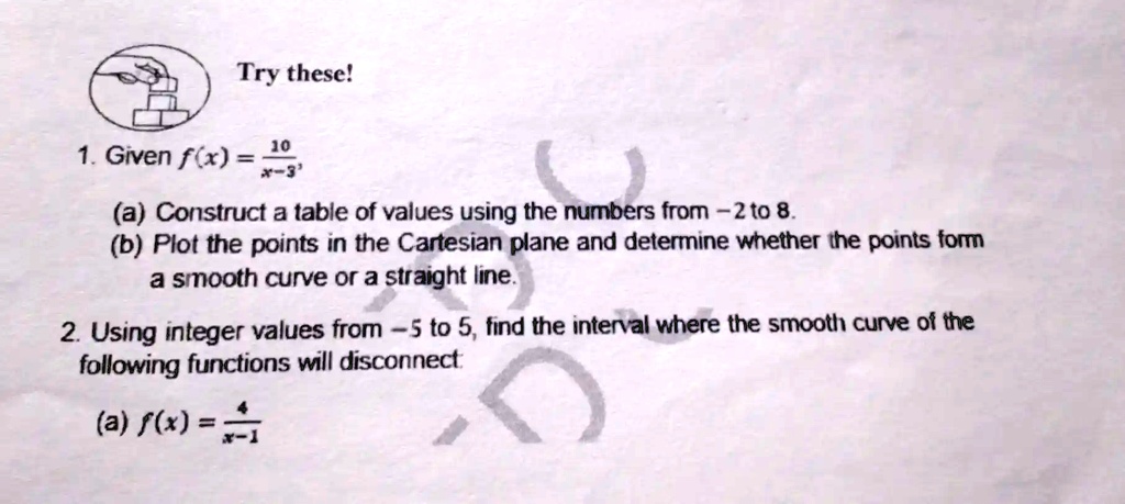 Solved Try These 10 1 Given Fx T A Construct A Table Of Values Using The Numbers From 8974