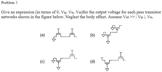 SOLVED: Problem 5 Give an expression (in terms of 0, Vtp, Vn, Vaa) for the output voltage for ...