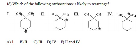 SOLVED: Which of the following carbocations is likely to rearrange? CH3 ...