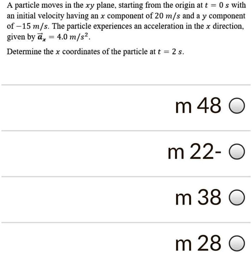 a particle moves in the xy plane starting from the origin at t 0 with an initial velocity having ...