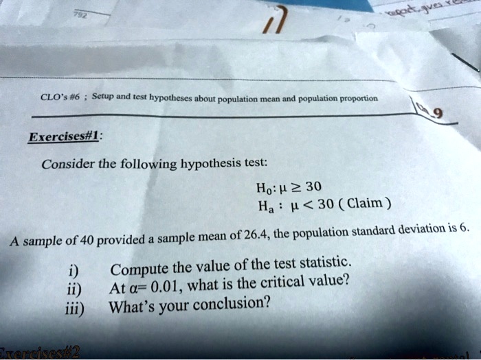SOLVED:CLO 5 #6 Setup and test hypotheses about population mean and ...