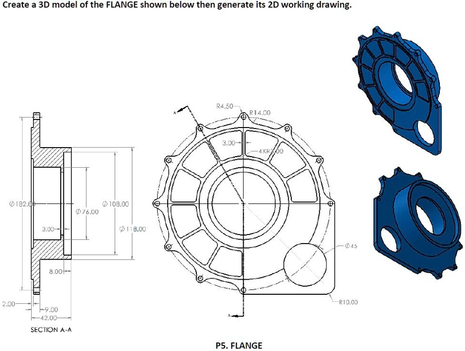 SOLVED: Create a 3D model of the FLANGE shown below, then generate its ...
