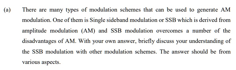 SOLVED: (a) There are many types of modulation schemes that can be used ...