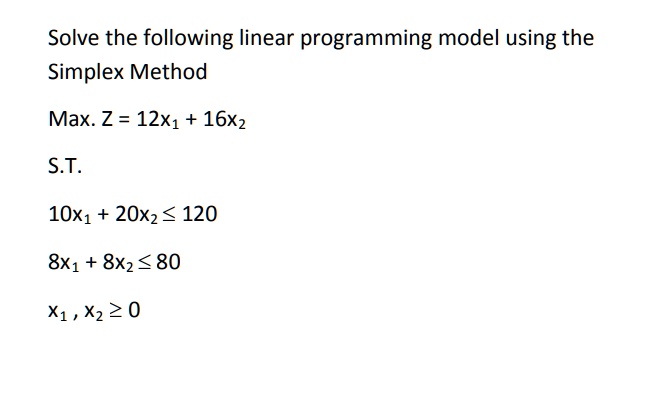 solve the following linear programming model using the simplex method ...