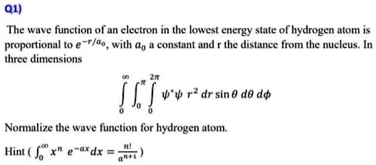 Solved The Wave Function Of An Electron In The Lowest Energy State Of