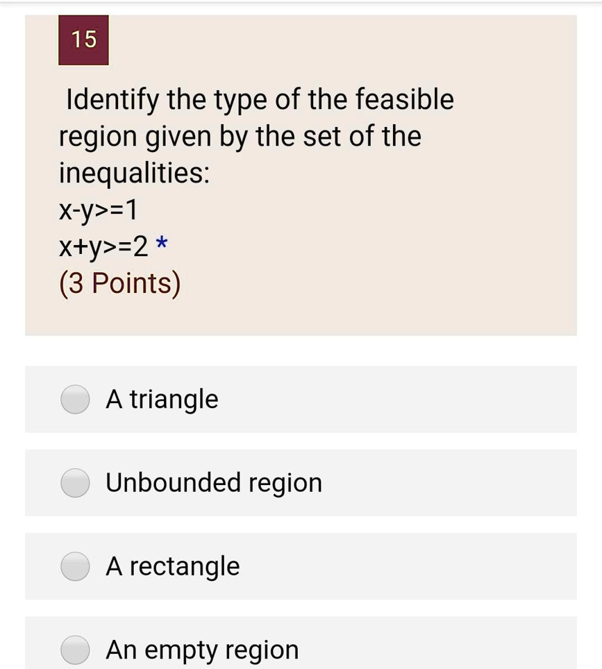 SOLVED: Identify the type of the feasible region given by the set of ...
