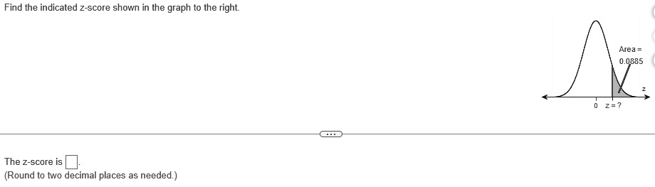 SOLVED: Find the indicated z-score shown in the graph to the right Area ...