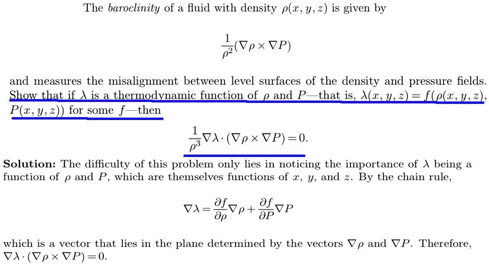 SOLVED: The baroclinity of a fluid with density Ï (x, y, z) is given by ...