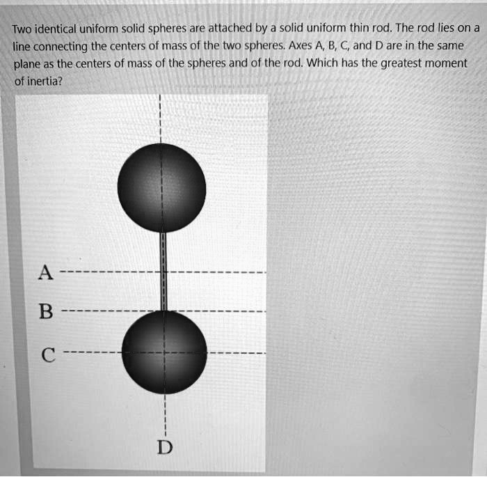 Two identical uniform solid spheres are attached by a solid uniform ...