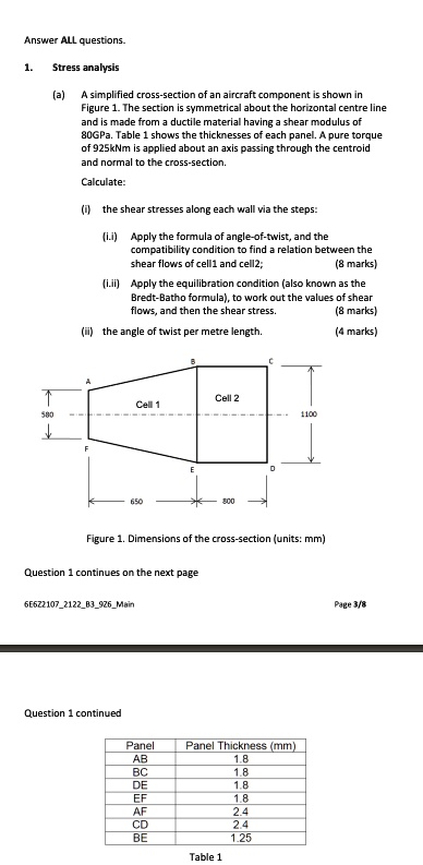 SOLVED: A simplified cross-section of an aircraft component is shown in ...
