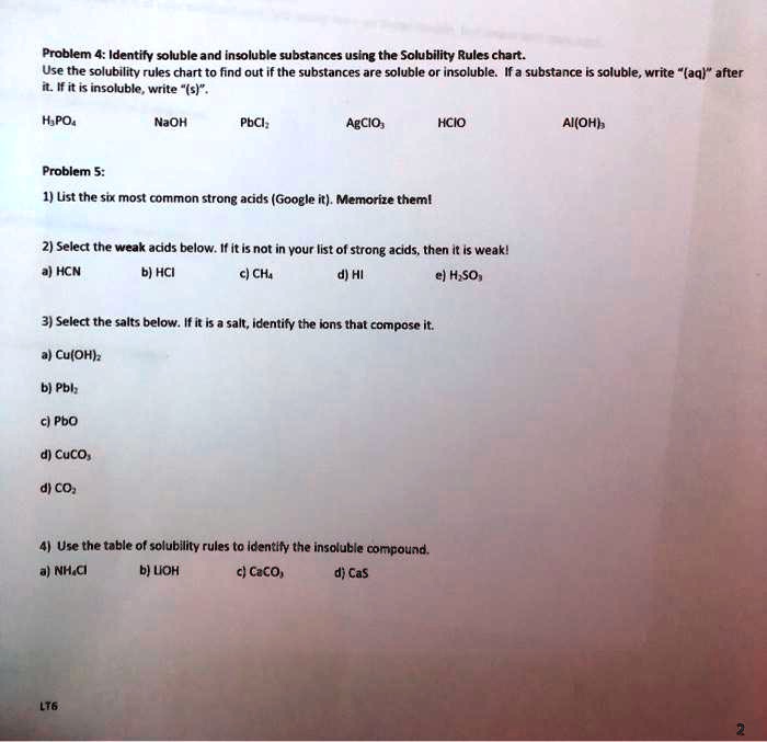 SOLVED: Problem 4: Identify soluble and insoluble substances using the ...