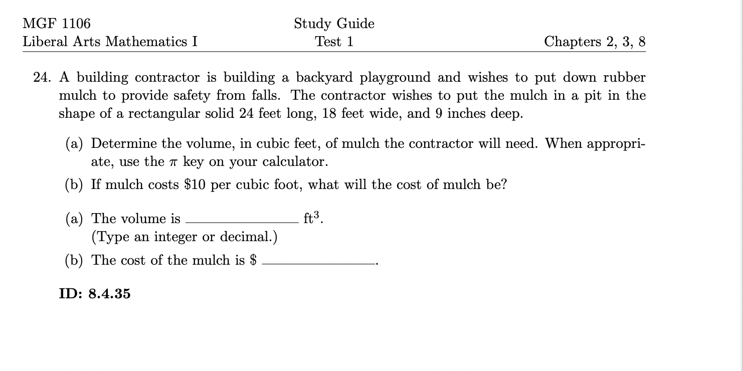 SOLVED: MGF 1106 Study Guide Liberal Arts Mathematics I Test 1 Chapters ...