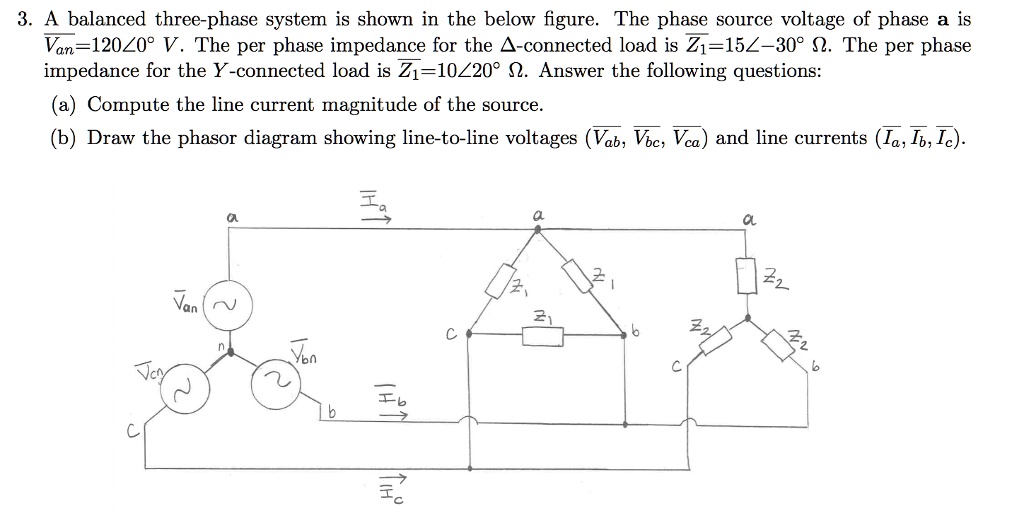 SOLVED: A balanced three-phase system is shown in the figure below. The phase source voltage of ...