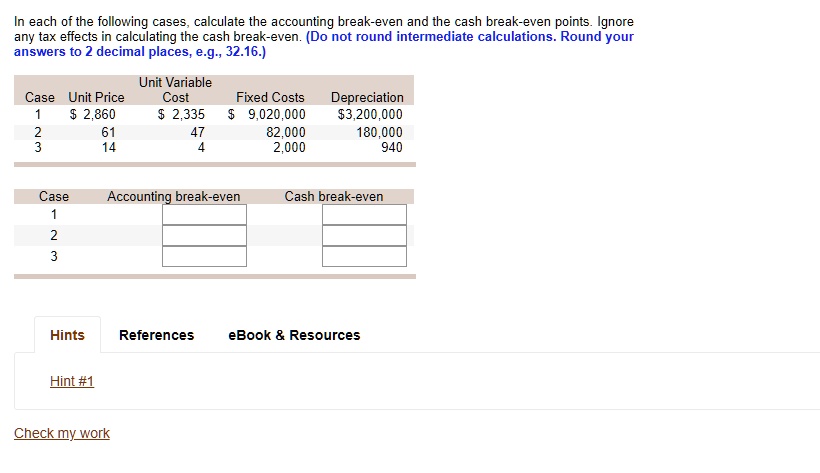 SOLVED: In each of the following cases, calculate the accounting break ...