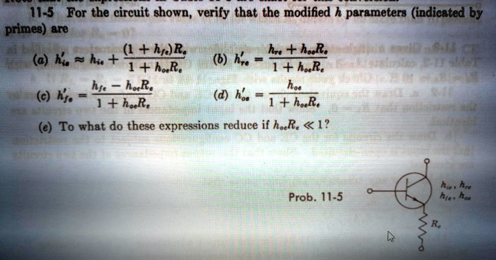 SOLVED: For the circuit shown, verify that the modified h parameters ...