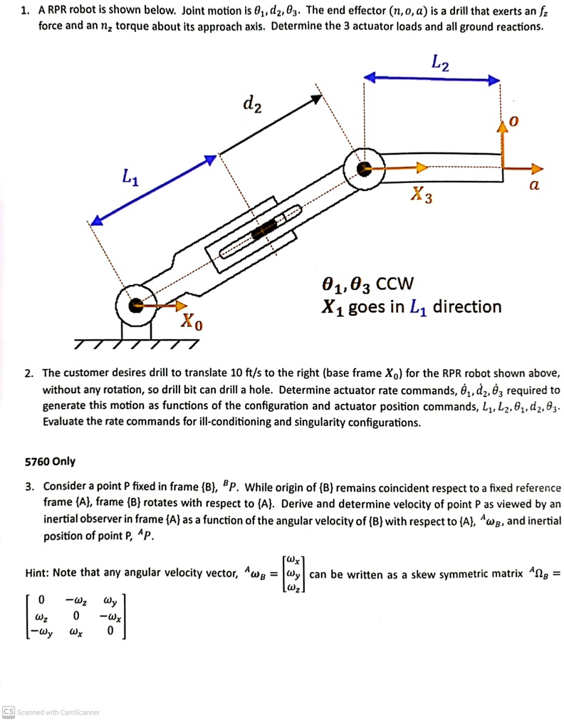 SOLVED: Texts: 1. A RPR robot is shown below. Joint motion is dz3. The end effector, n, oais, is ...