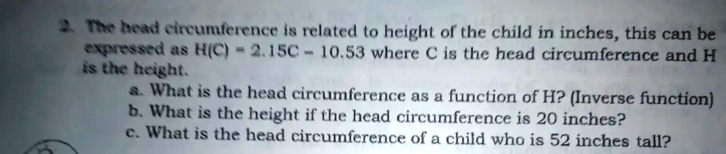 SOLVED: The equation is related to the height of the child in inches ...