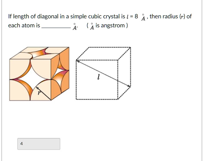 SOLVED: If length of diagonal in a simple cubic crystal is 8 A then ...