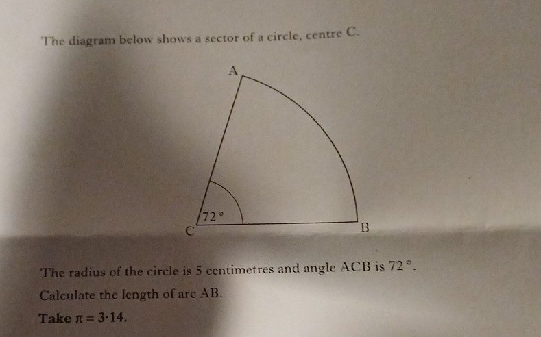 SOLVED: The diagram below shows a sector of a circle, centre C. The radius of the circle is 5 ...