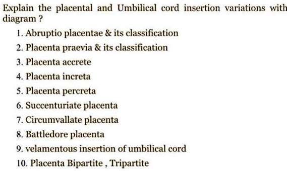 SOLVED: Explain the placental and umbilical cord insertion variations ...
