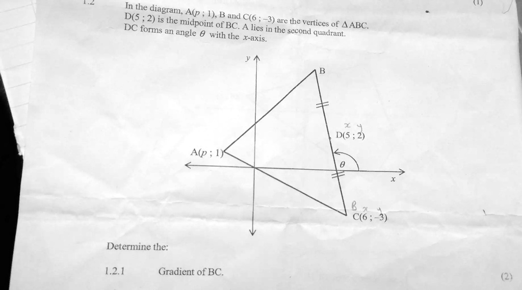 SOLVED: In the diagram; D(5 A(p ; 2) is the 1), Band C(6 ;-3) are the ...