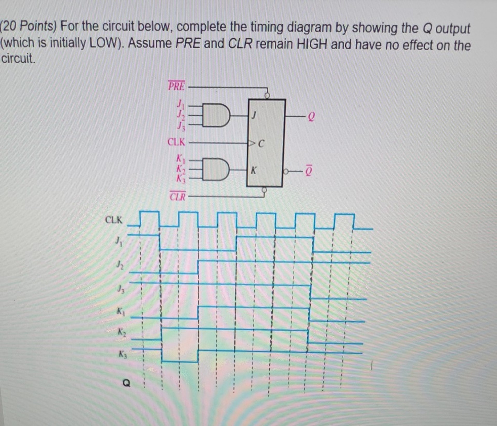 (20 Points) For the circuit below, complete the timing diagram by ...