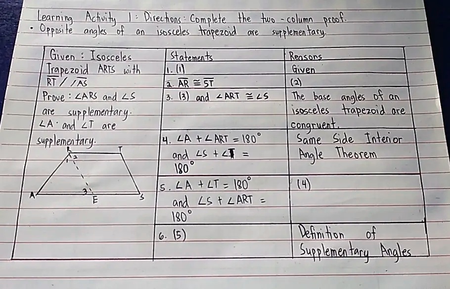 Solved Learnirg Achuly Ditec Hons Complete He Wo Column Pcoof Pposike Angles Bf O