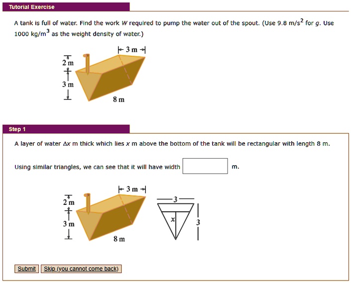 tutorial exercise tank is full of water find the work w required to ...