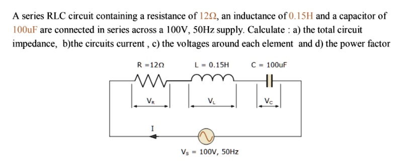 A series RLC circuit containing a resistance of 12Ω, an inductance of 0 ...