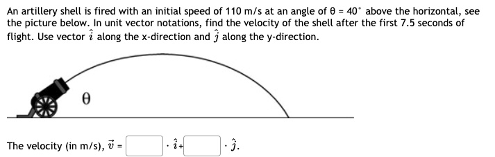 an artillery shell is fired with an initial speed of 110 ms at an angle ...
