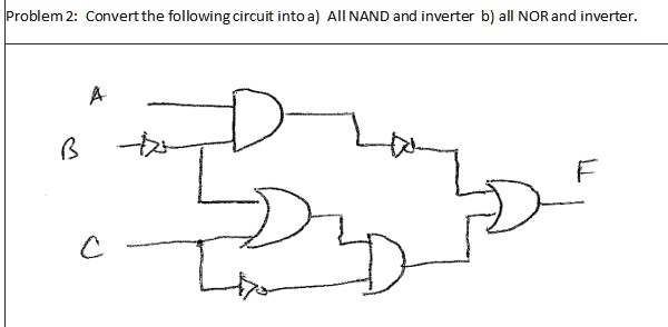 SOLVED: Problem 2: Convert the following circuit into a) All NAND and inverter b) all NOR and ...