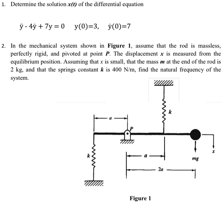 1. Determine the solution x(t) of the differential equation ÿ - 4ẏ + 7y = 0 y(0) = 3, ẏ(0) = 7 2 ...
