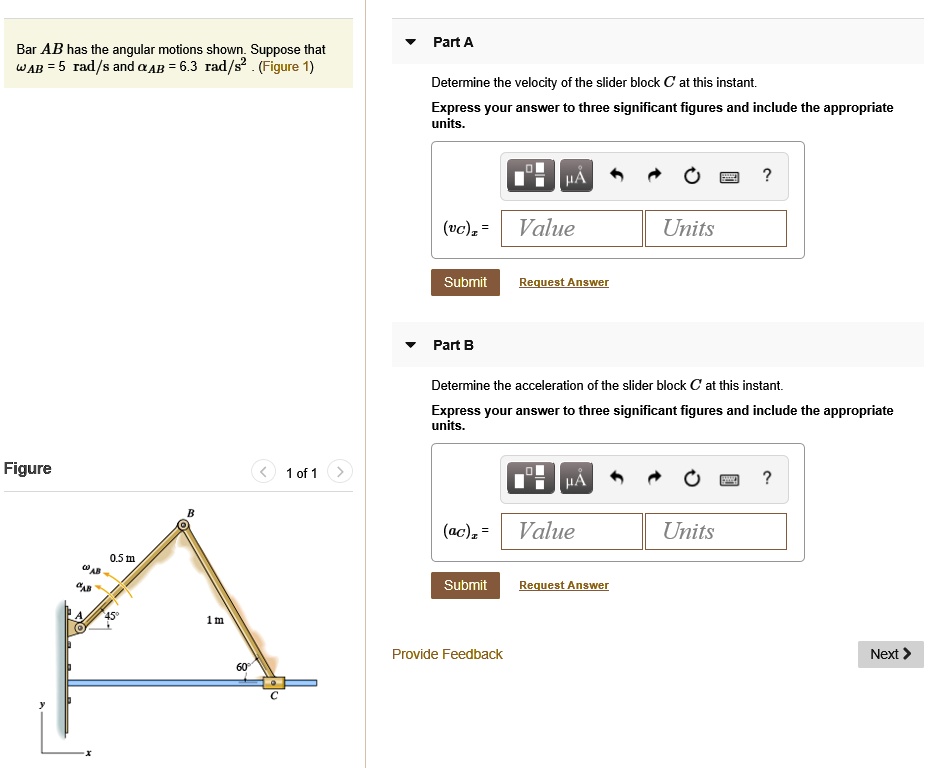 SOLVED: Bar AB has the angular motions shown. Suppose that AB = 5 rad/s ...