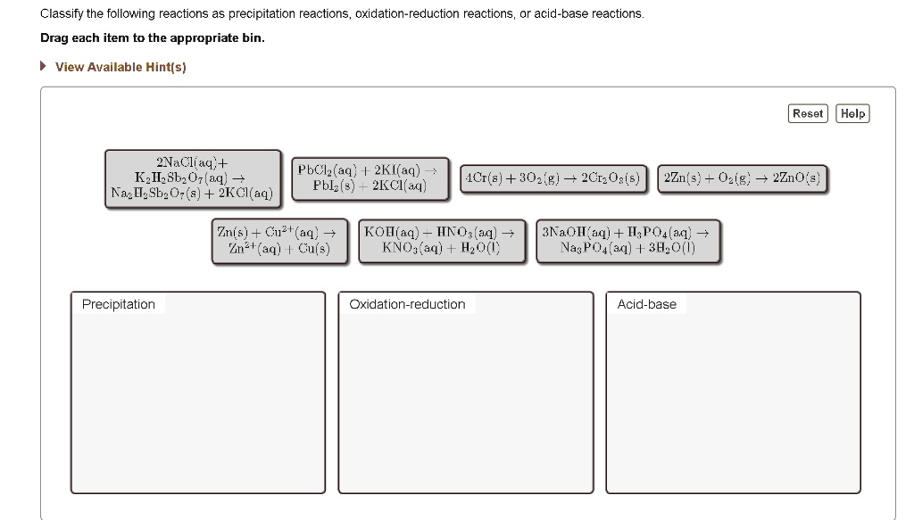 SOLVED: Classify the following reactions as precipitation reactions ... SOLVED: Classify the following reactions as precipitation reactions ...